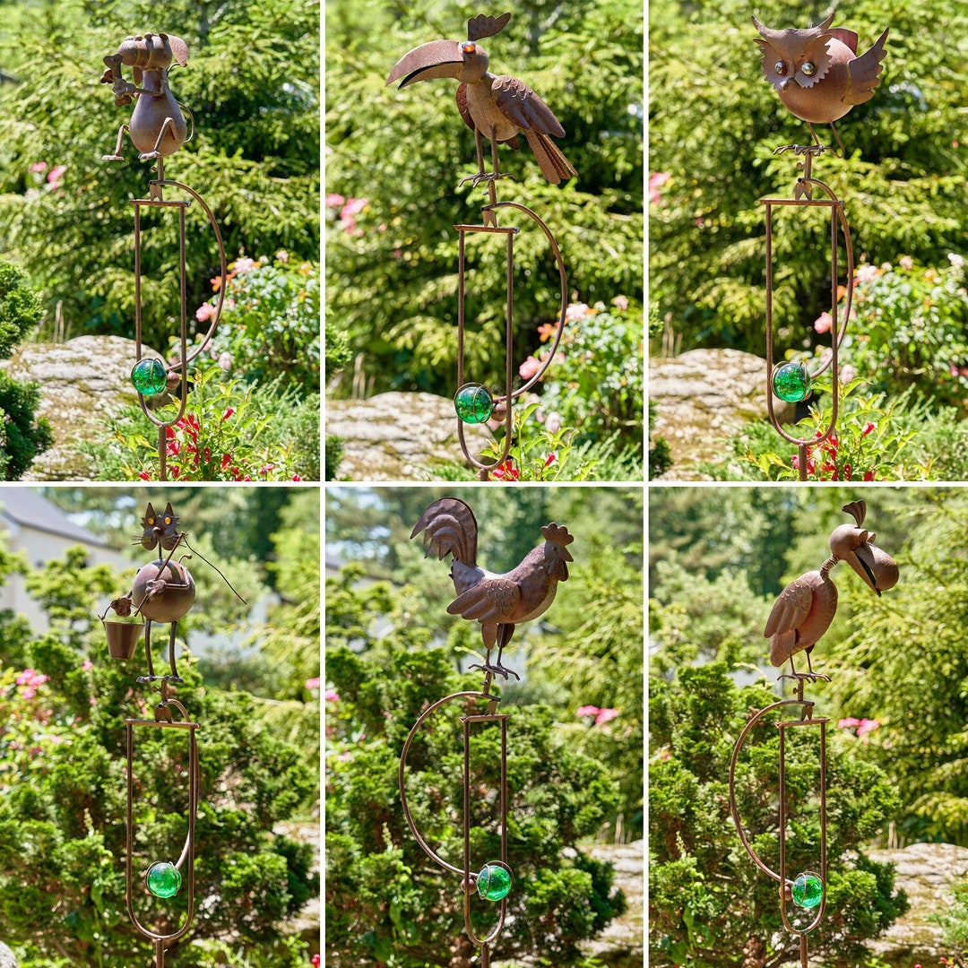 Rusty Animal Garden Swing Stakes With Glass Ball in 6 Styles - Etsy