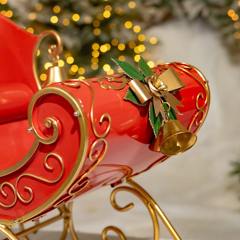 3.77ft. Long Opulent Metal Christmas Sleigh Commercial Holiday Display ...