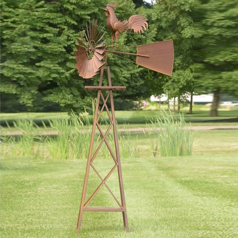 8ft. Tall Large Iron Windmill Stand With Rooster "oscar" - Etsy