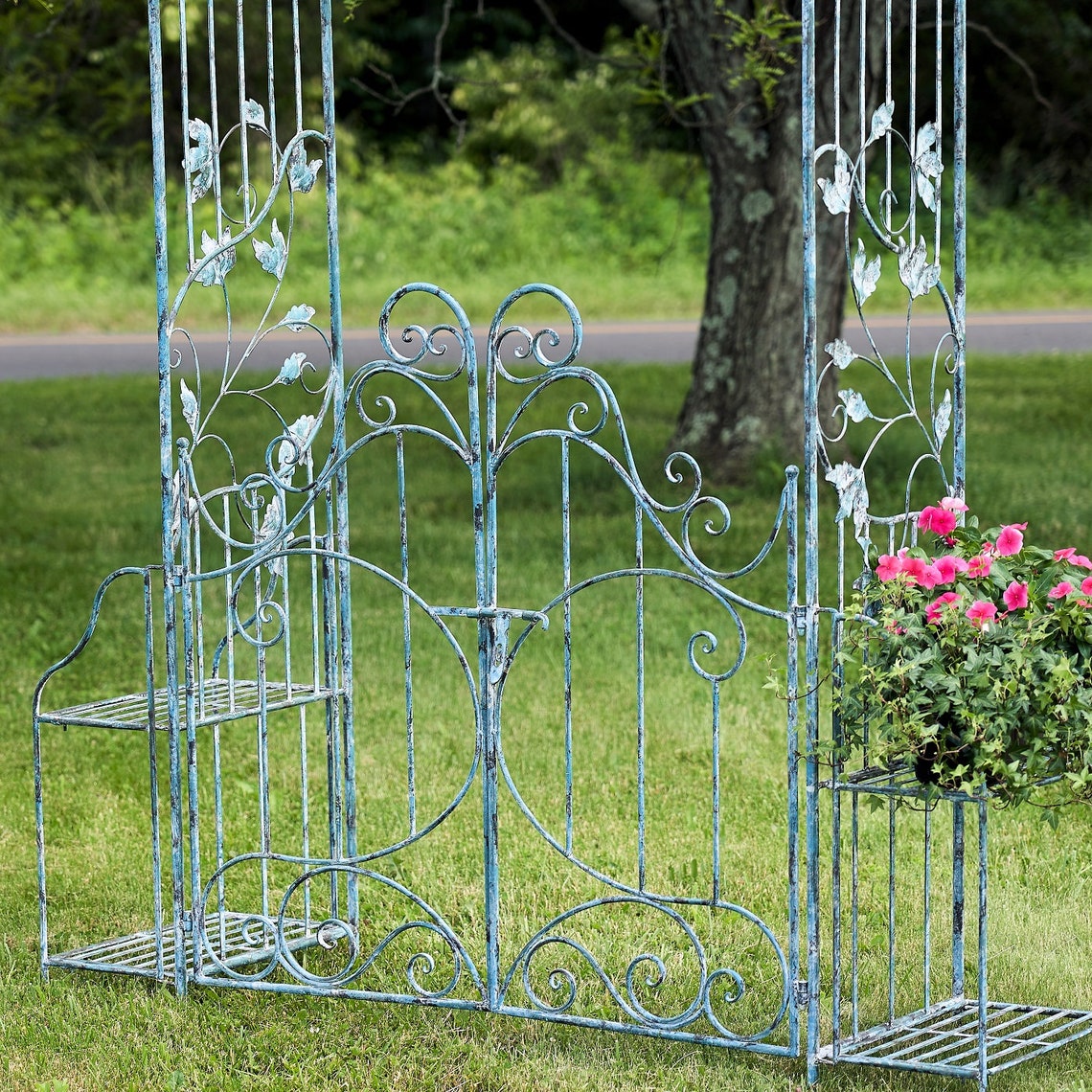 Iron Garden Gate With Side Plant Stands "stephania" in Light Blue - Etsy