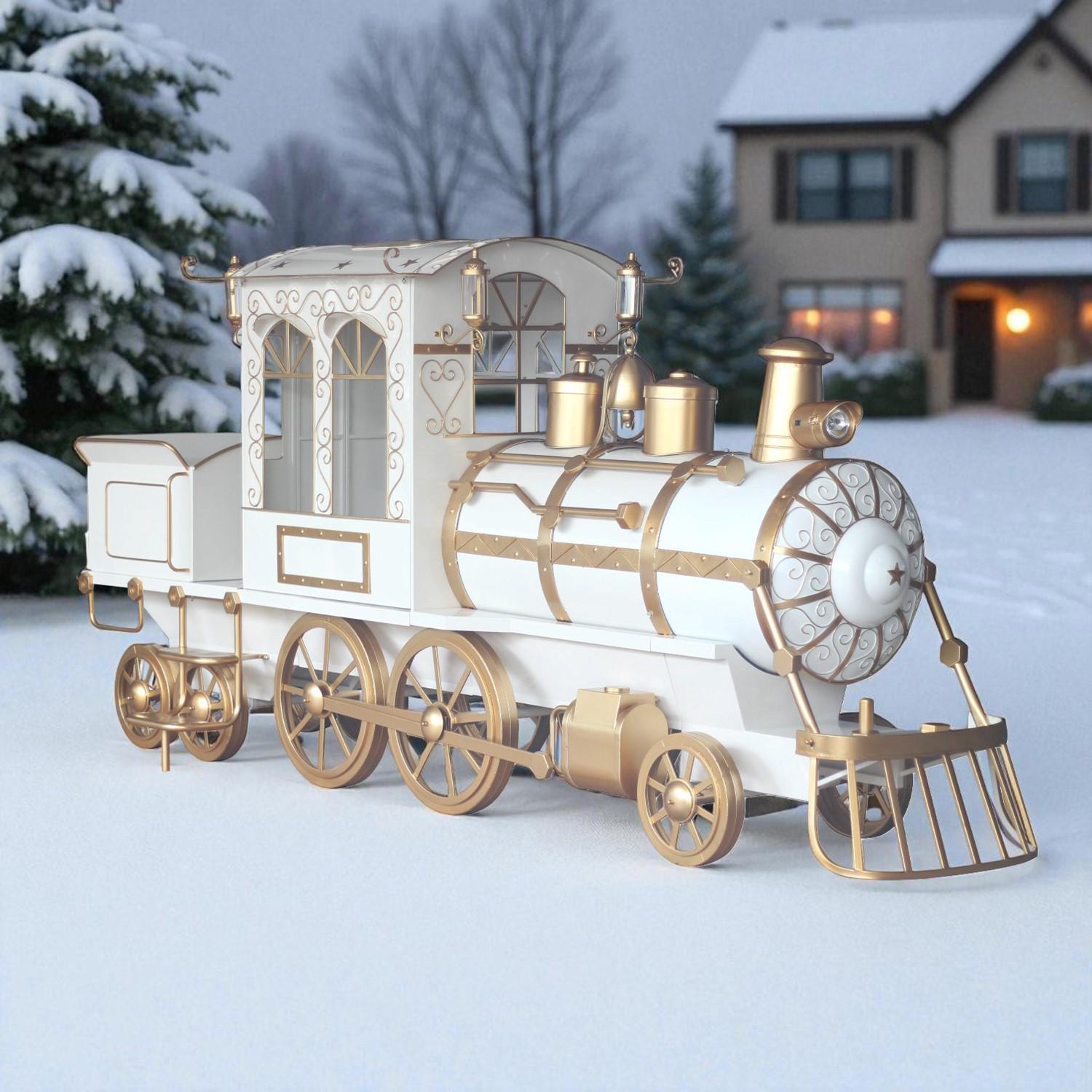 12.5ft. Large White & Gold Iron Train W/cart "the North Pole Express ...