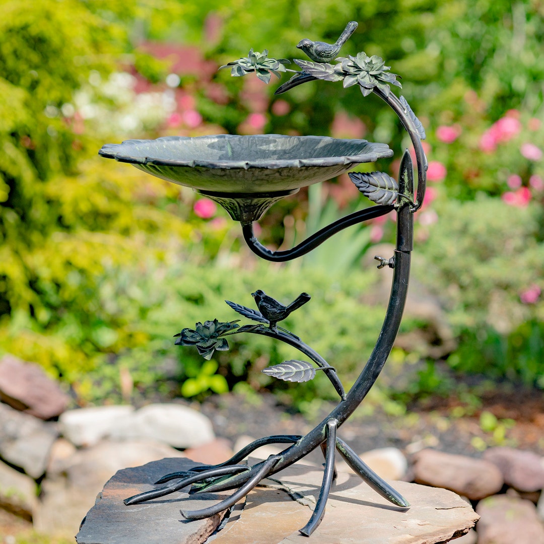 Galvanized Scallop Edge Birdbath With Birds - Etsy