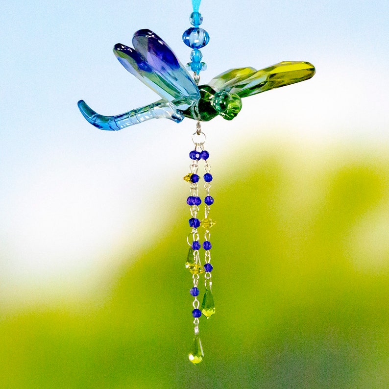 Five Tone Acrylic Dragonfly Ornaments With Beaded Tassels in Assorted ...