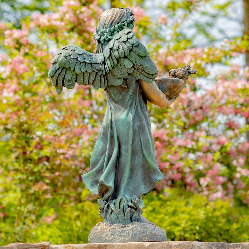 39 Inch Tall Magnesium Angel Statue With Birdbath 2 Color - Etsy