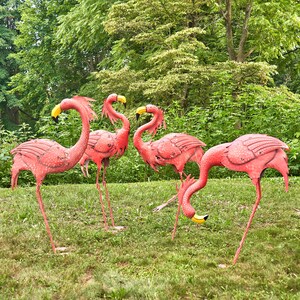 Set of 4 Bright Pink Iron Flamingos - Etsy
