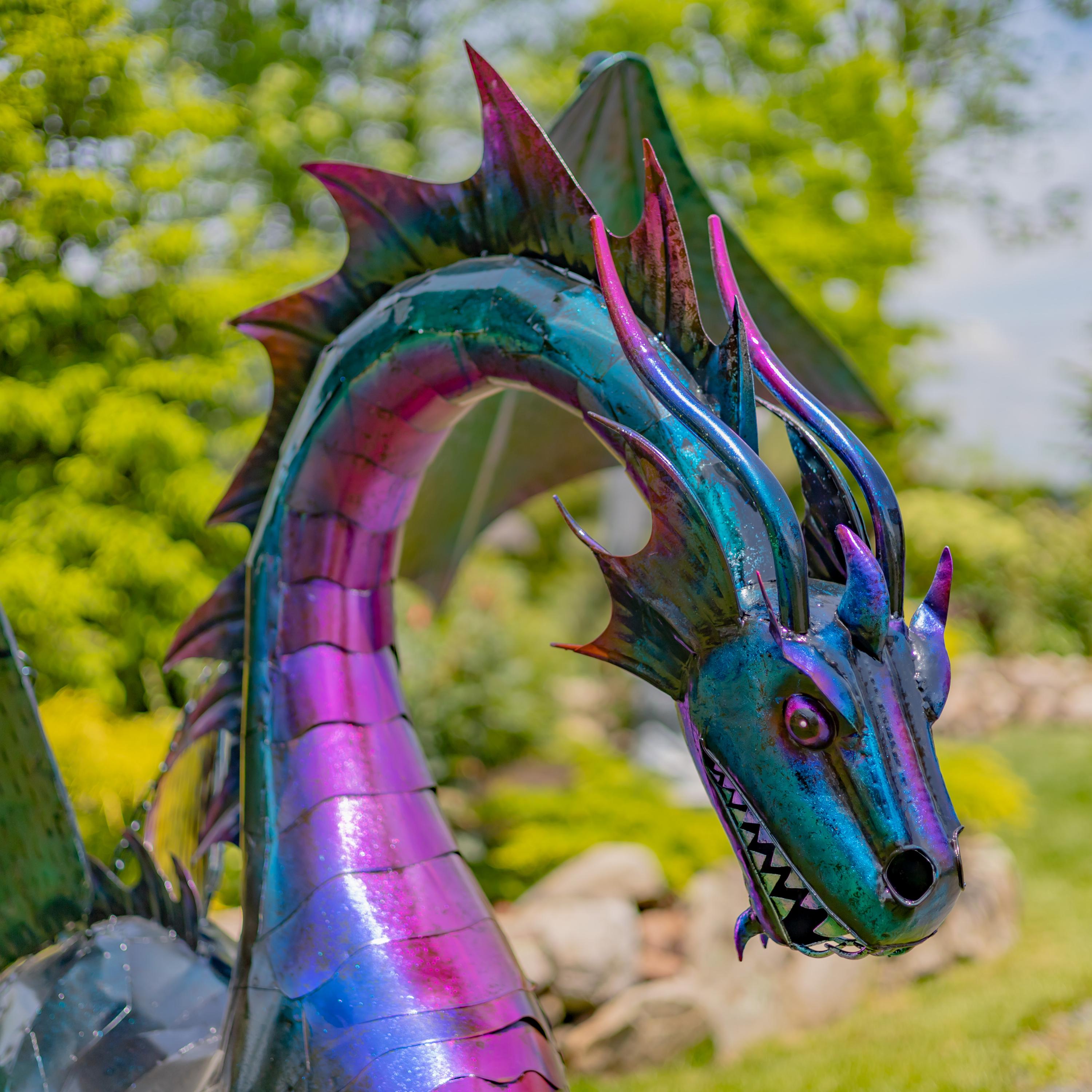 6ft. Tall Large Metal Dragon Statue With Oil-slick Finish "fiery Falkor ...
