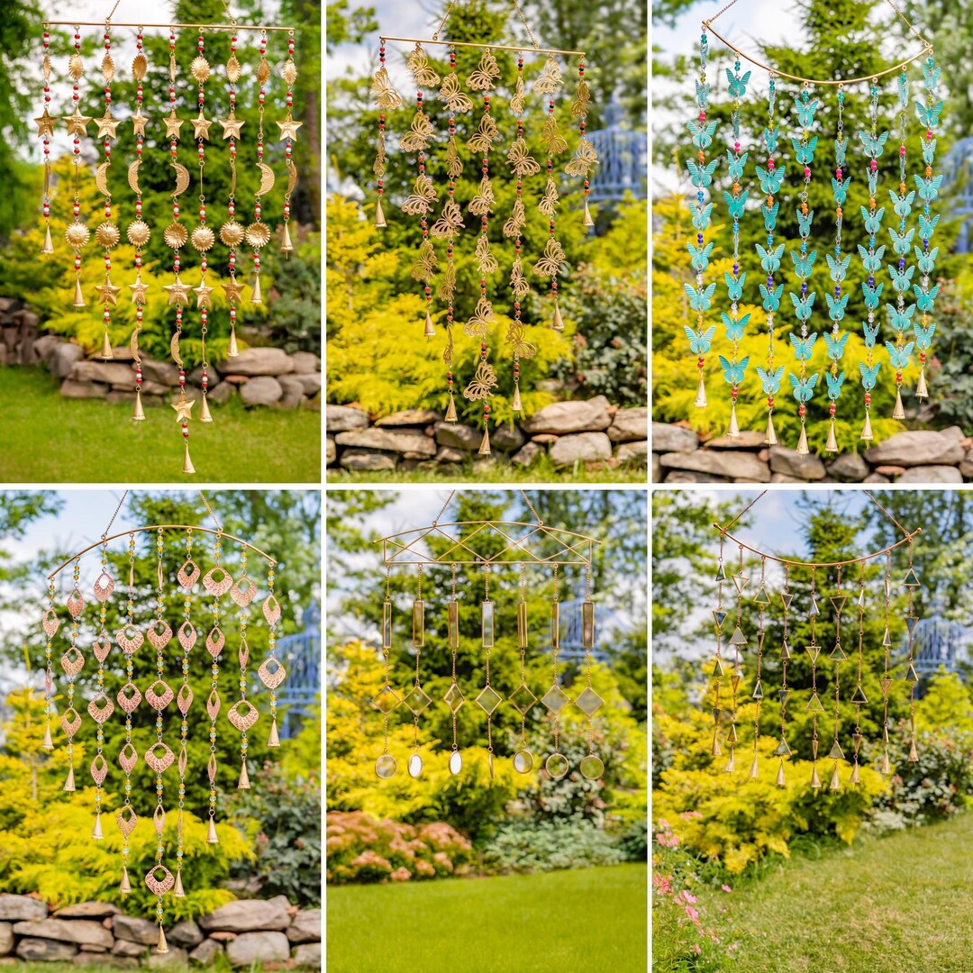 Set of 6 Assorted Gold Metal Curtain Wind Chimes With Dangling Bell ...