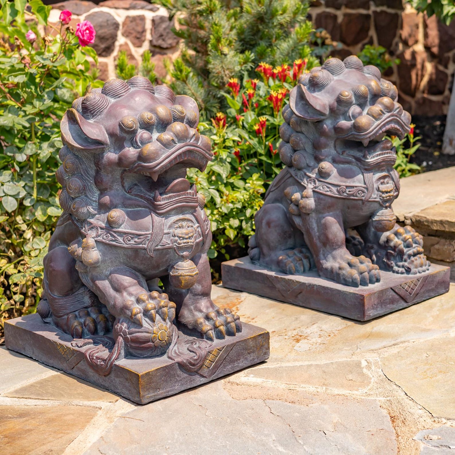 Set of 2 Magnesium Foo Dog Statues in Antique Bronze "gan & An" - Etsy