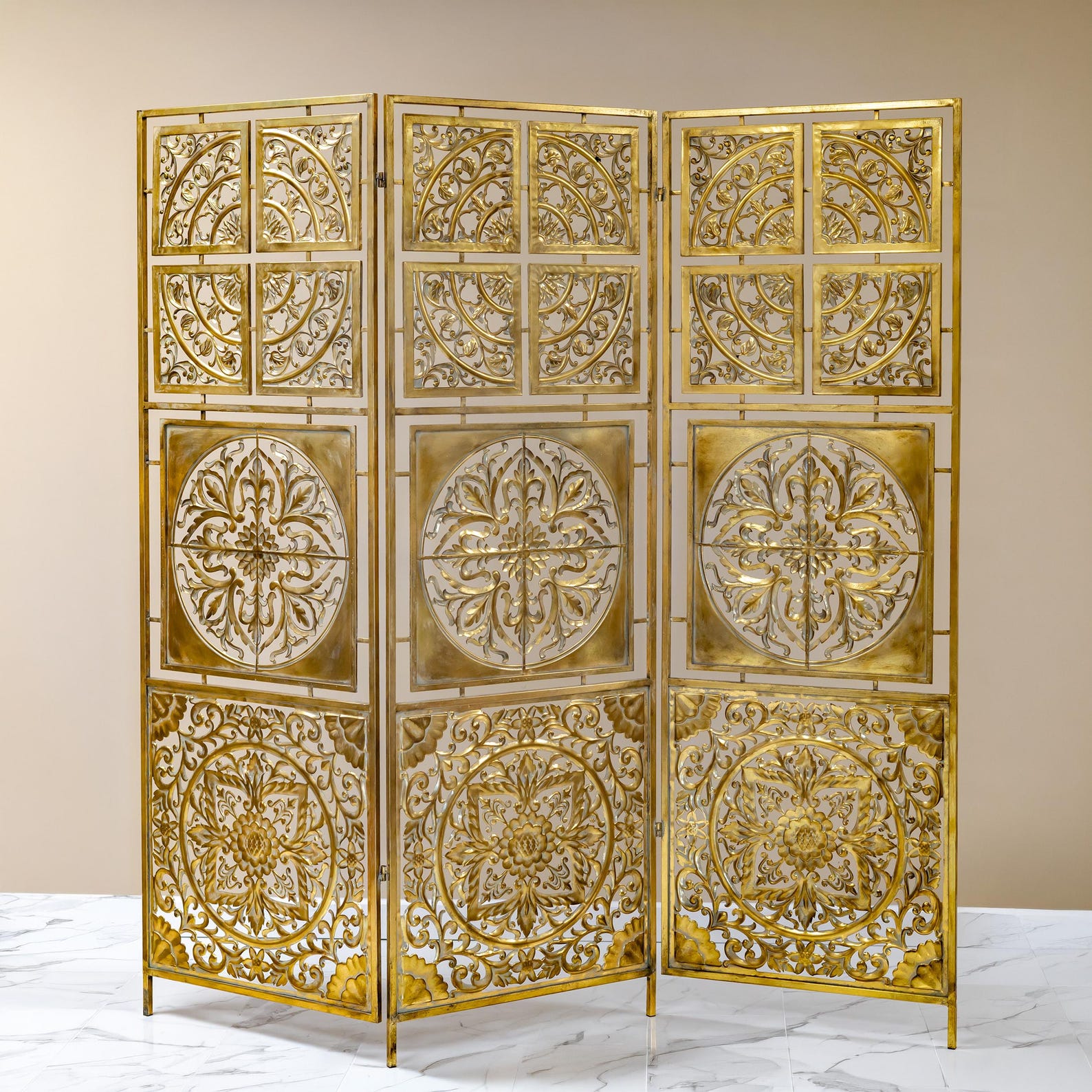 Three Panel Frosted Gold Folding Privacy Screen Decoration - Etsy