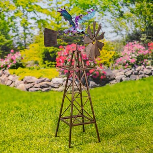 61.8"t. Iron Windmill With Flapping Iridescent Dragon & Weather Vane - Etsy