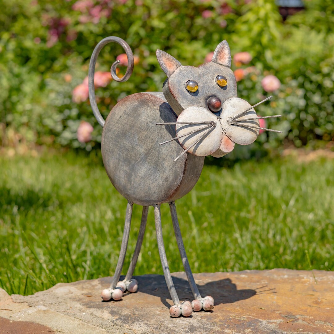 18" Tall Hand Painted Iron Cat Decoration With Bobblehead "stacy" - Etsy