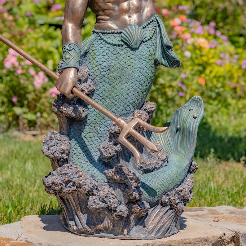 52" Tall Magnesium Merman Garden Statue With Seashell Spyglass "peter ...