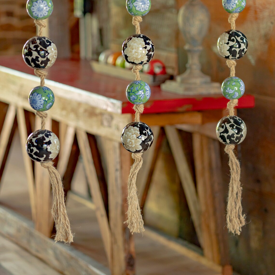 74″ Long Fisherman Tsugo Garland With Ceramic Sailor Balls and Rope ...
