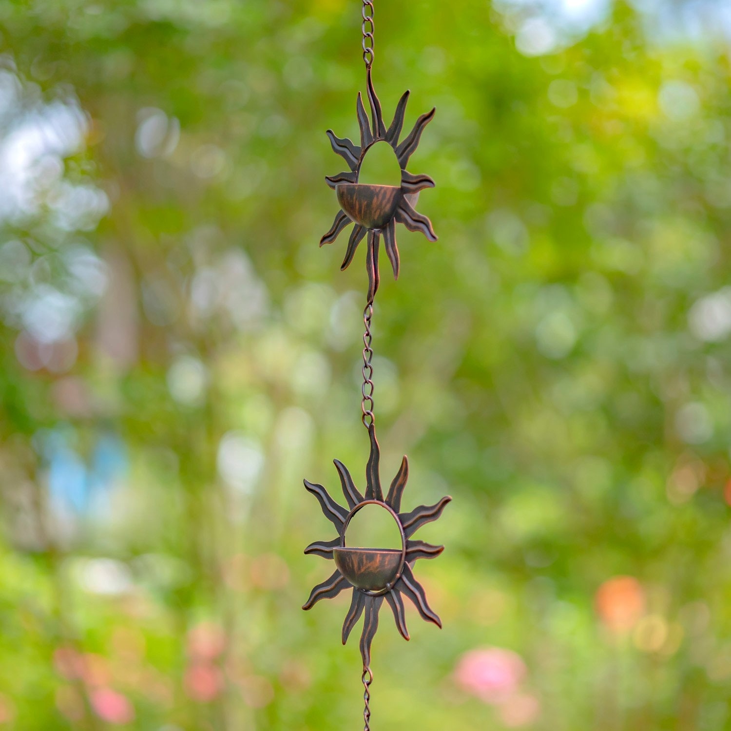 76.25 Long Antique Bronze Rain Chain With Bohemian Sun & - Etsy