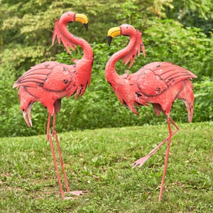 Set of 4 Bright Pink Iron Flamingos - Etsy