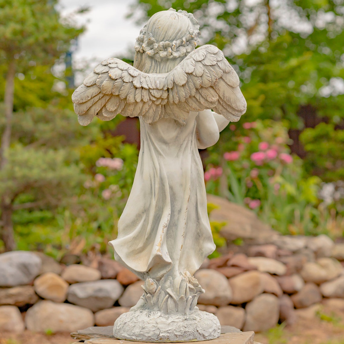 39 Inch Tall Magnesium Angel Statue With Birdbath 2 Color - Etsy