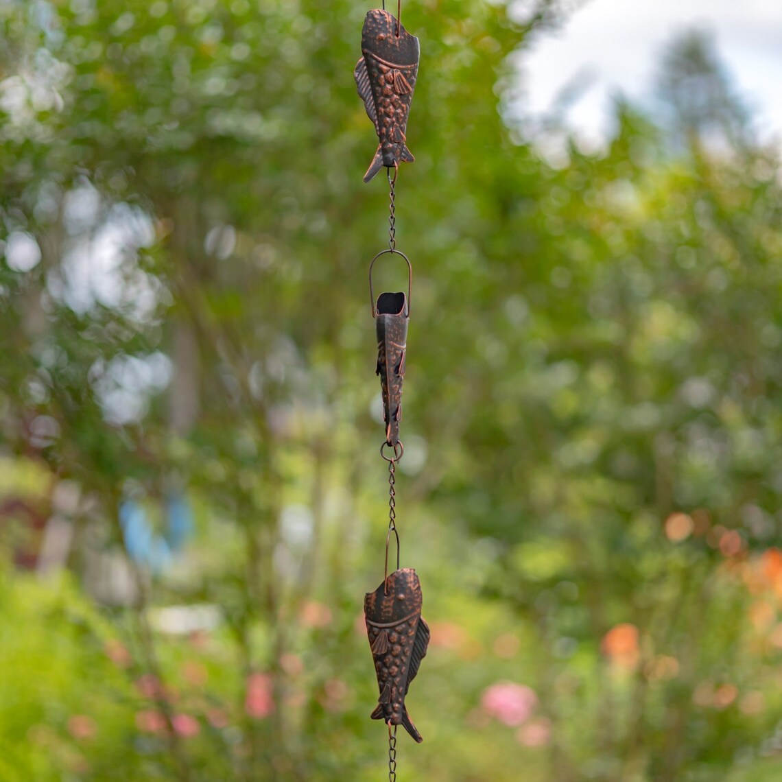 76.75" Long Antique Bronze Rain Chain With Rainbowtrout - Etsy