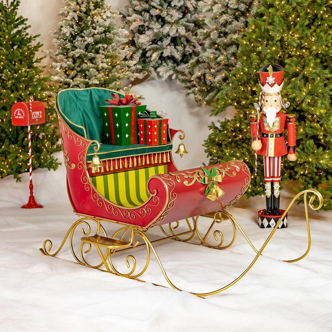 8ft. Long Opulent Metal Christmas Sleigh Life-size Commercial Holiday ...