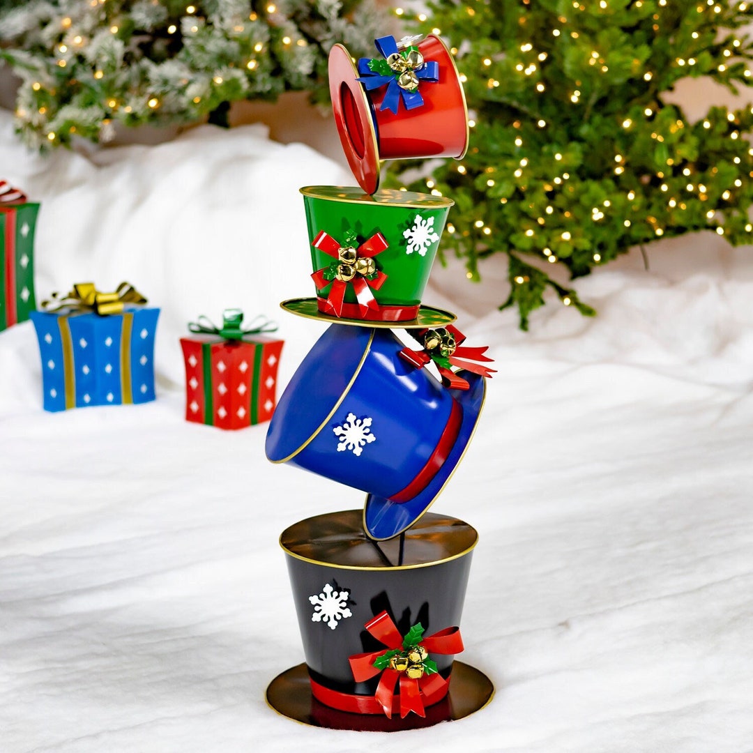 40" Tall Iron Tower of Top Hats Holiday Display "the Frosty" - Etsy
