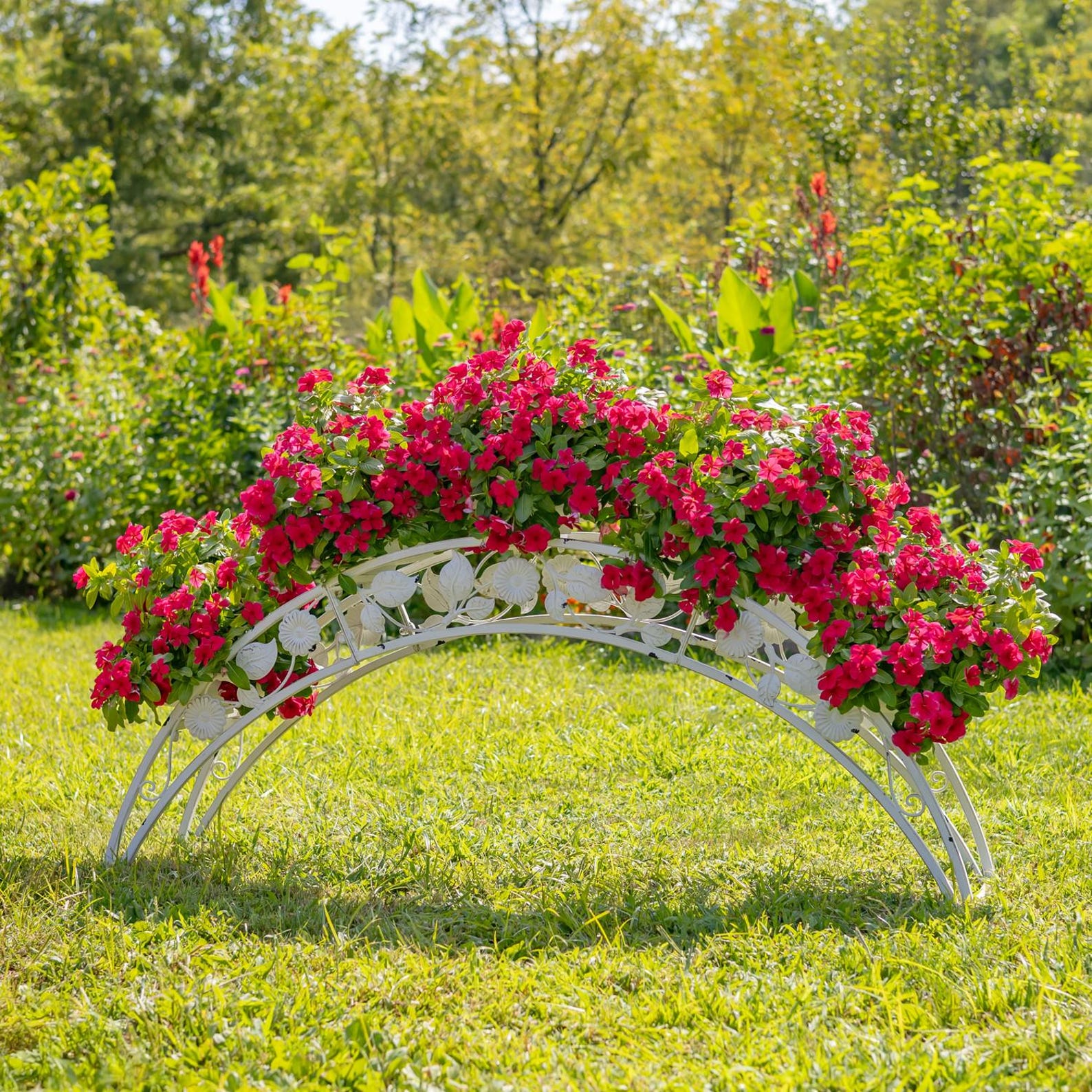 5ft Iron Bridge Plant Stand W/ 5 Planters — Antique White, Blue, or ...