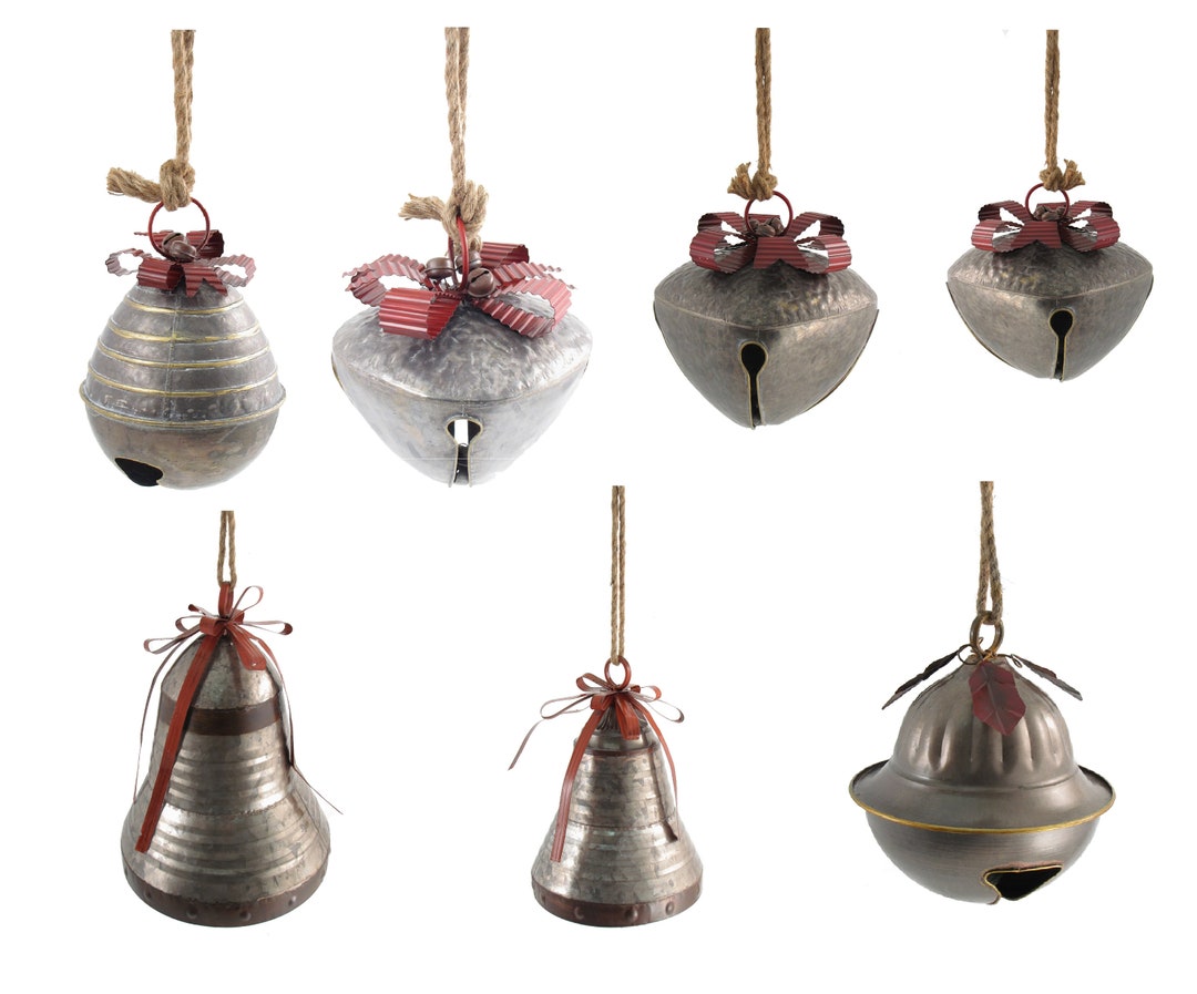 Set of 7 Large Galvanized Jingle Bells With Ribbon and Rope - Etsy