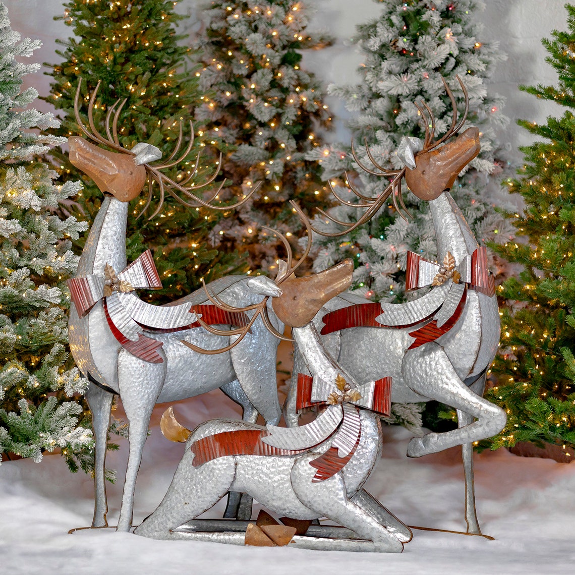 Set of 3 Large Galvanized Reindeer - Etsy