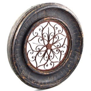 32" Round Wooden Wall Frame With Iron Decor Center - Etsy