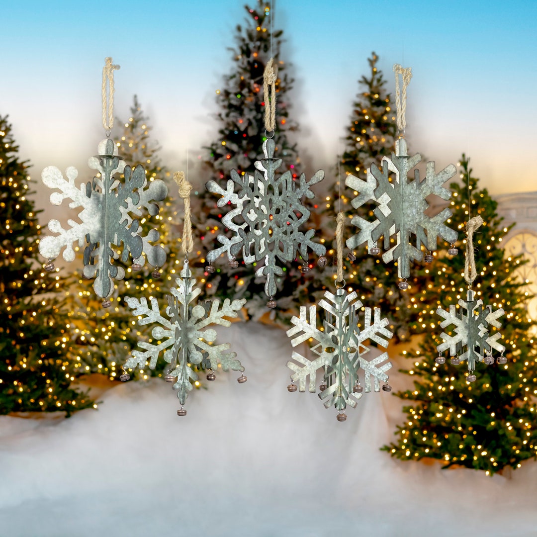 Set of 6 Hanging Galvanized Snowflakes With Bells - Etsy