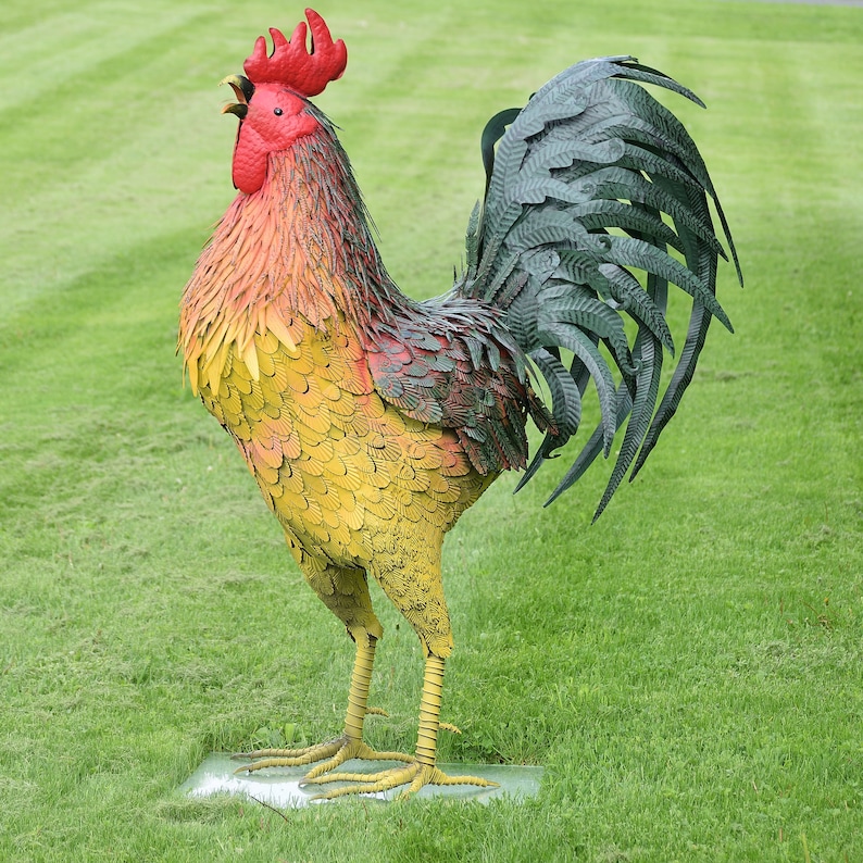 5.5 Foot Tall Iron Rooster Garden Statue - Etsy