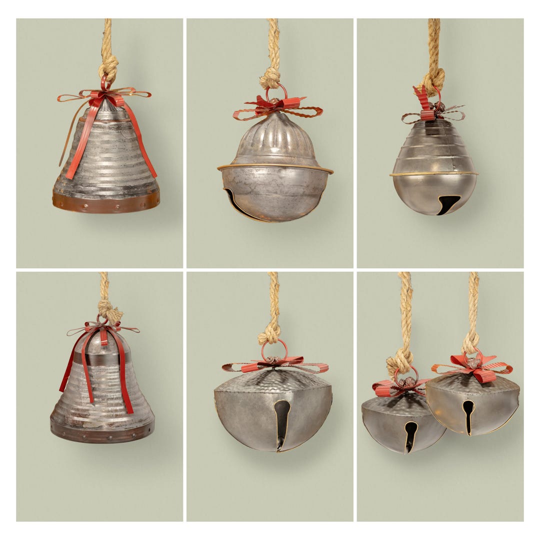 Set of 7 Large Galvanized Jingle Bells With Ribbon and Rope - Etsy