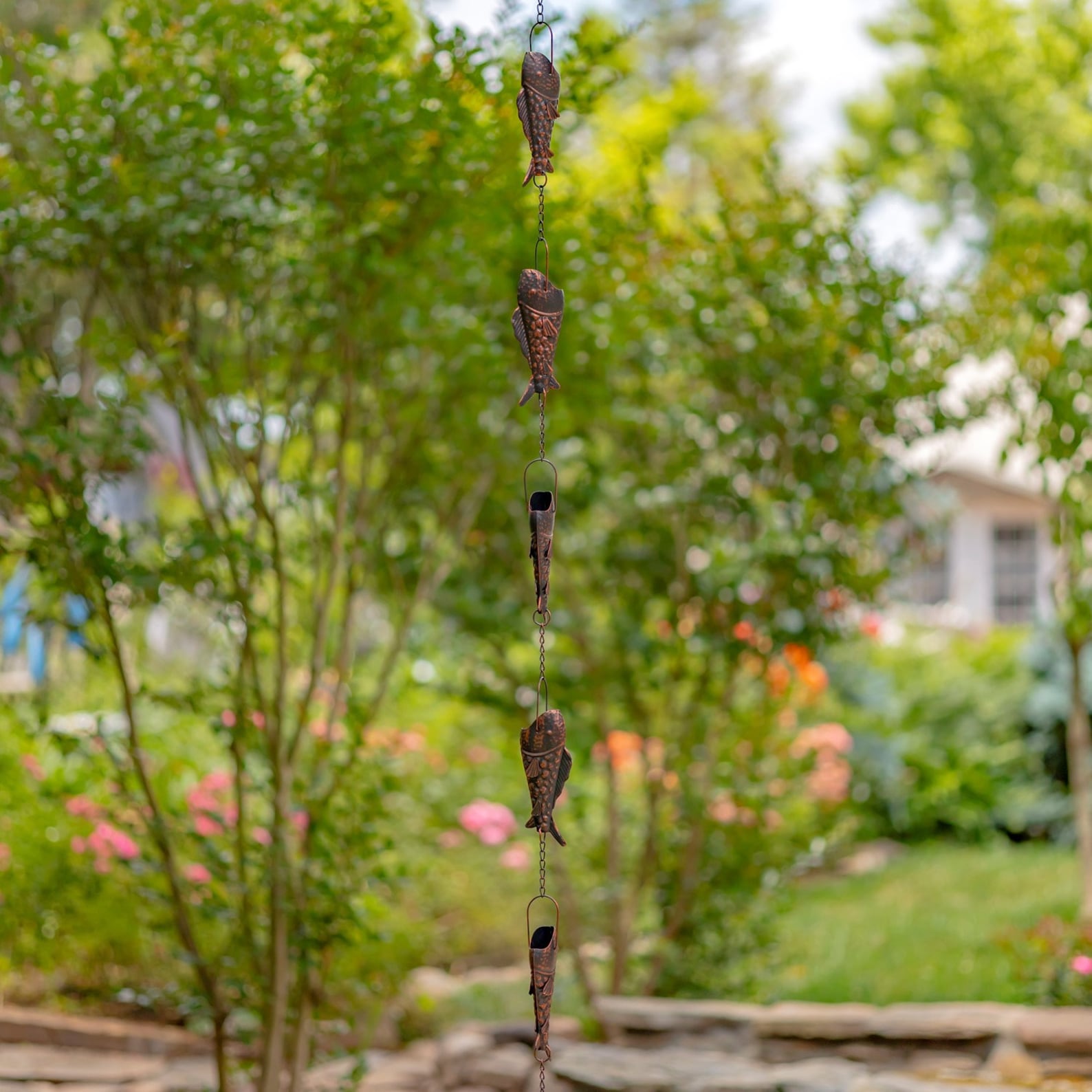 76.75" Long Antique Bronze Rain Chain With Rainbowtrout - Etsy