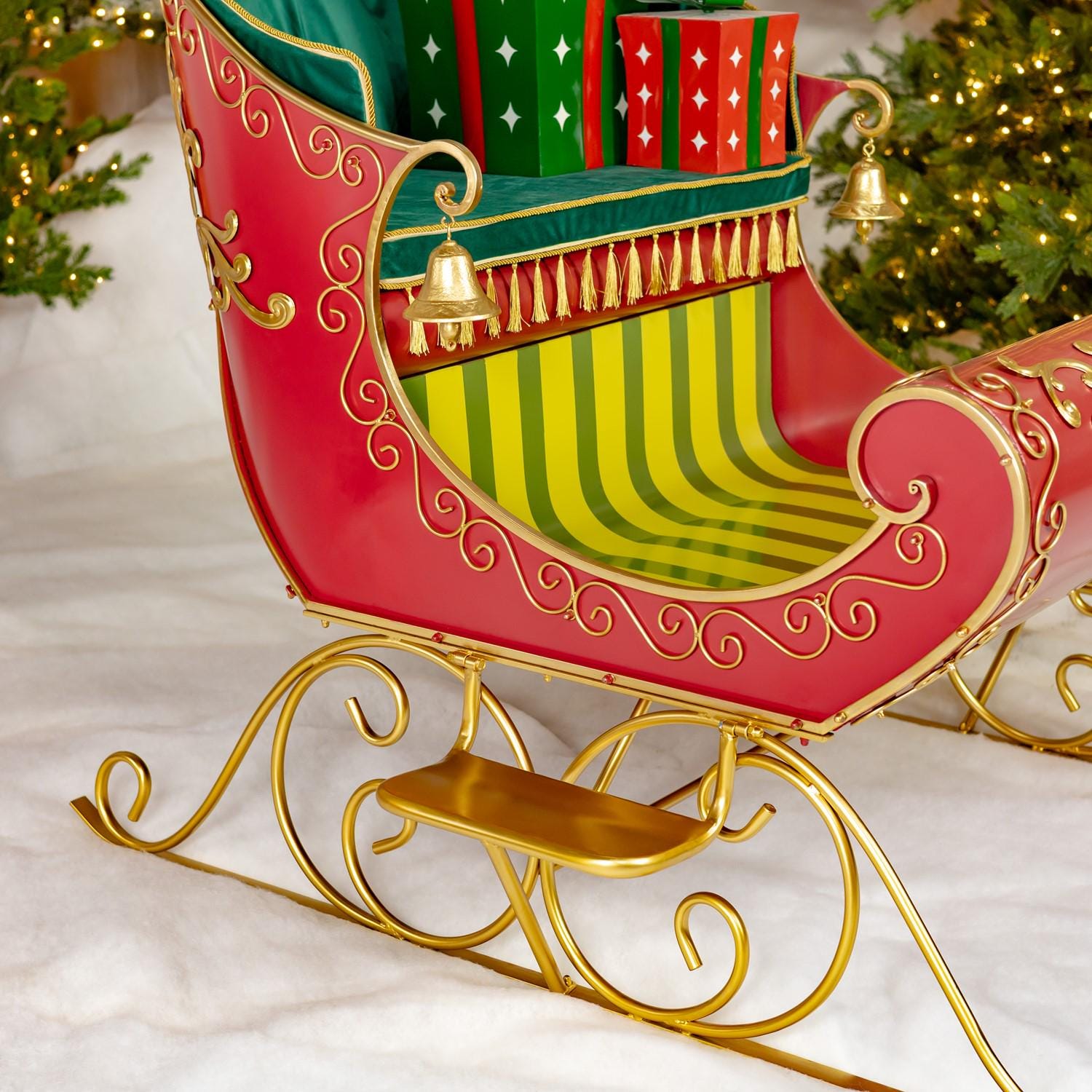 8ft. Long Opulent Metal Christmas Sleigh Life-size Commercial Holiday ...