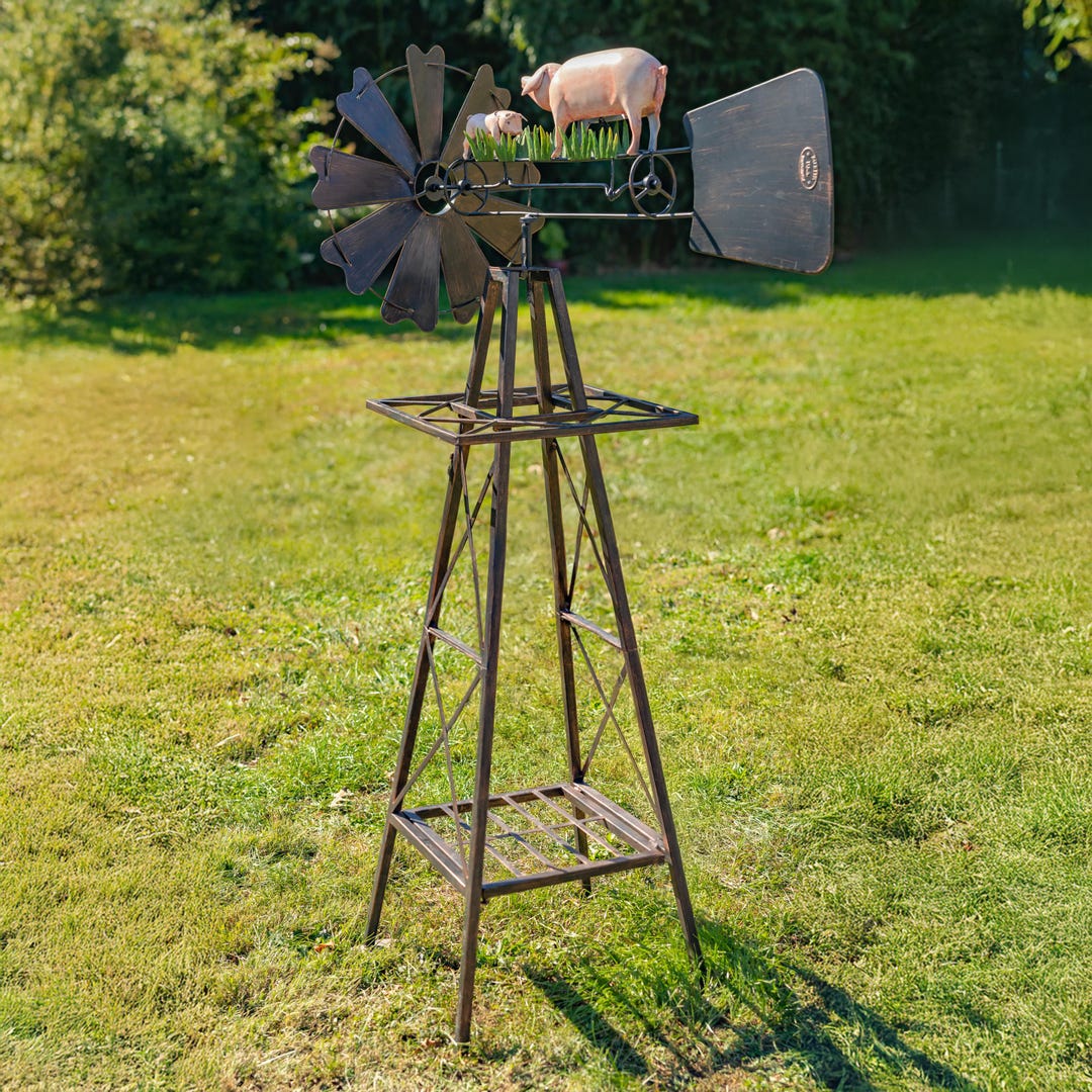 59.8" Tall Iron Windmill With Pig Family on Weather Vane - Etsy