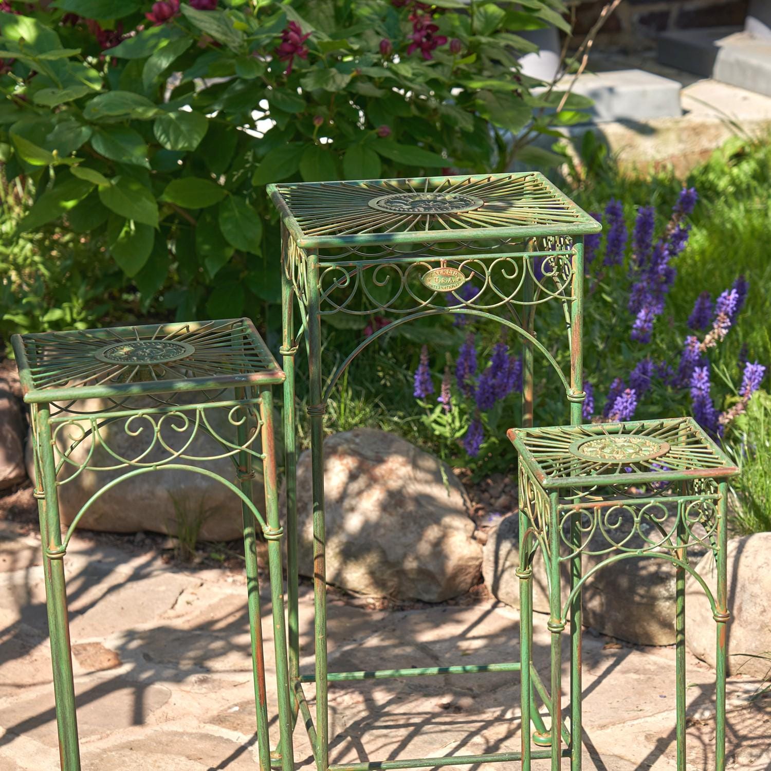 Set of 3 Square Metal Plant Stand Tables 