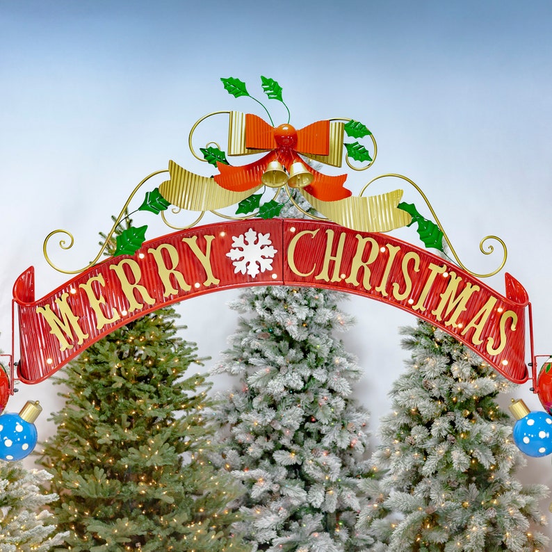 10.75 Ft Tall Large Iron "merry Christmas" Archway With Santa's Elves ...