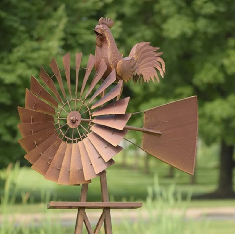 8ft. Tall Large Iron Windmill Stand With Rooster "oscar" - Etsy