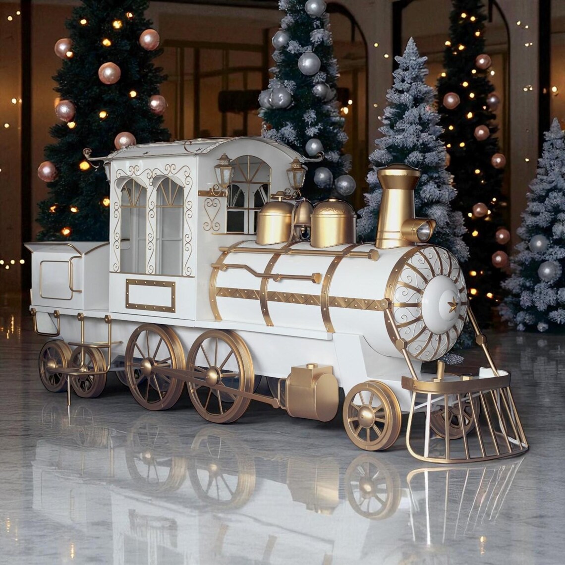 16ft. Large White & Gold Iron Train W/cart "the North Pole Express ...