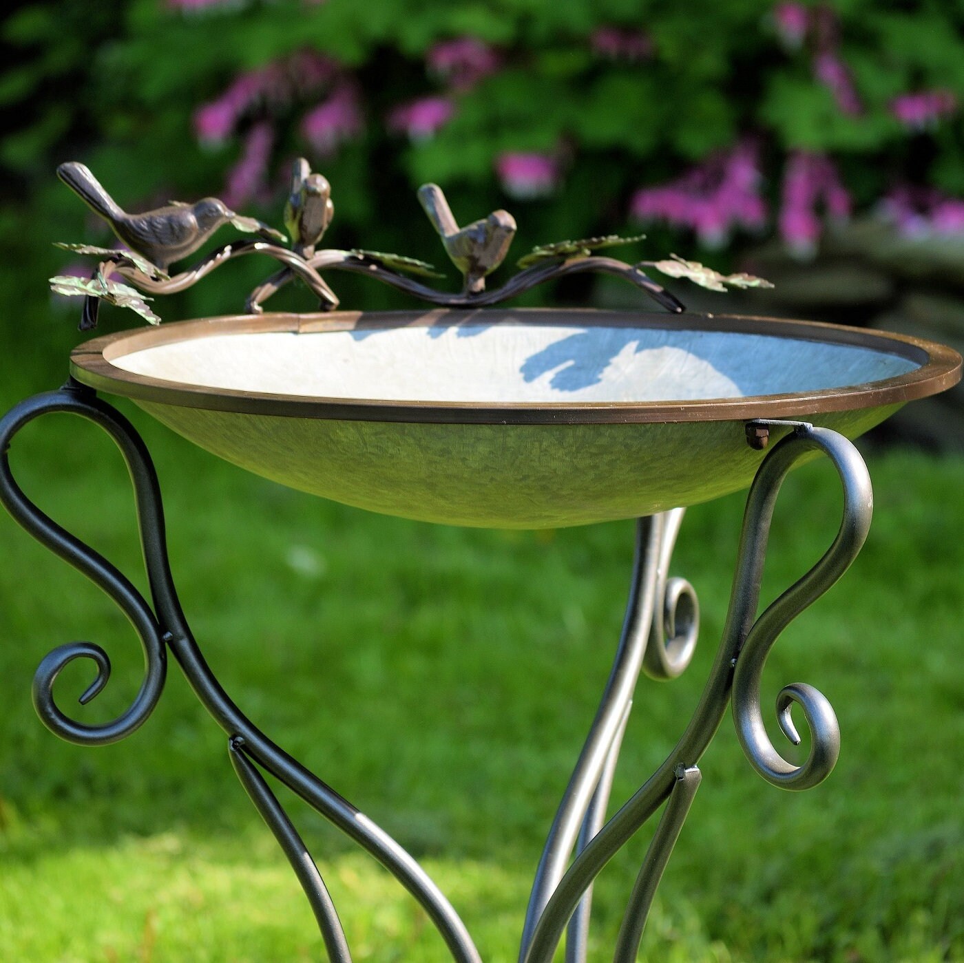 Round Galvanized Birdbath With Three Birds - Etsy
