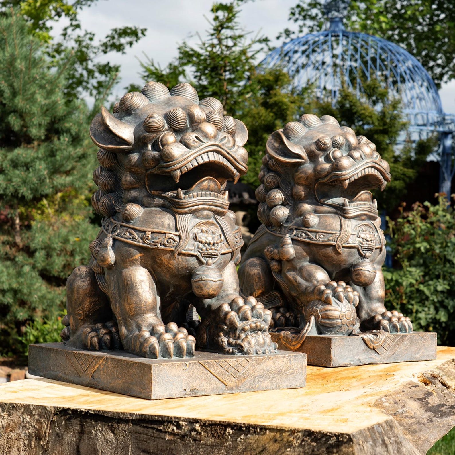 Set of 2 Magnesium Foo Dog Statues in Antique Bronze "gan & An" - Etsy