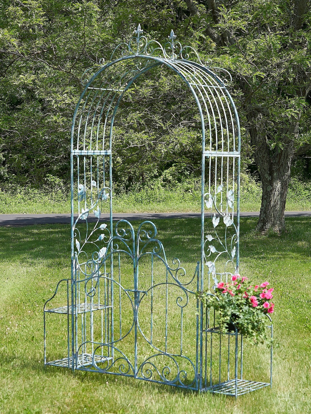 Iron Garden Gate With Side Plant Stands "stephania" in Light Blue - Etsy