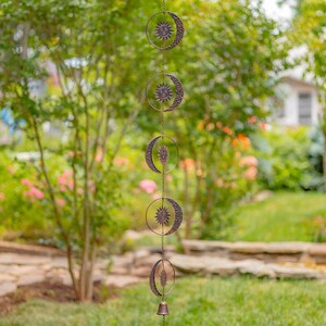 76" Long Antique Bronze Rain Chain With Crescent Moon & Sun - Etsy