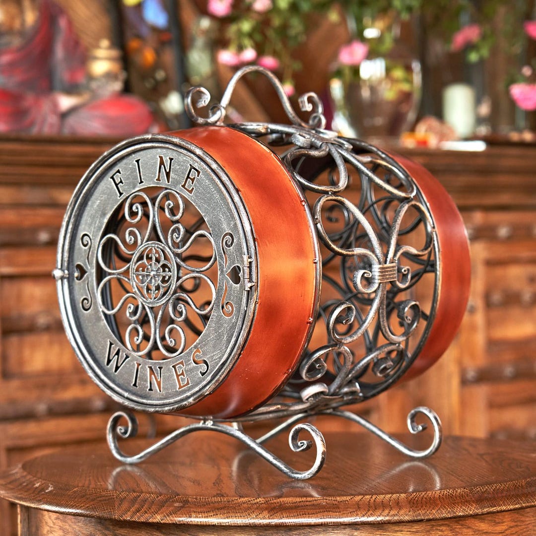 15.5" Tall Barrel-shaped Wine Bottle Rack With Moving Handle (2 Size ...