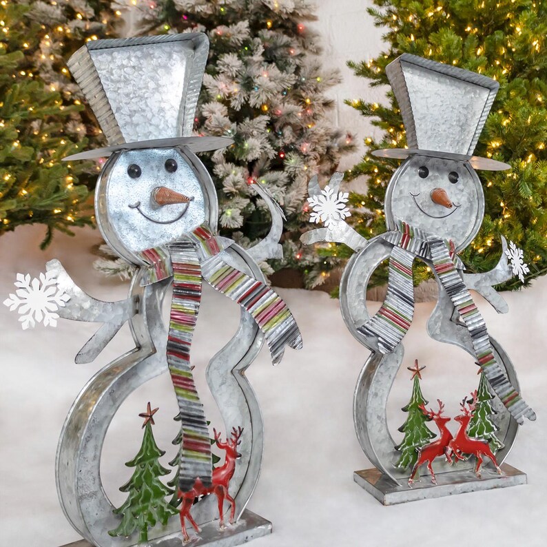 Set of 2 Galvanized Cookie Cutter Snowmen Sculptures - Etsy
