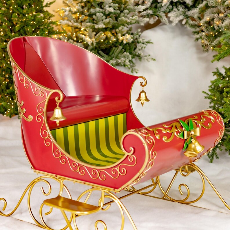 8ft. Long Opulent Metal Christmas Sleigh Life-size Commercial Holiday ...