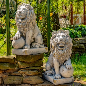 SET of 2 Magnesium Lions Garden Statue With Style Options - Etsy