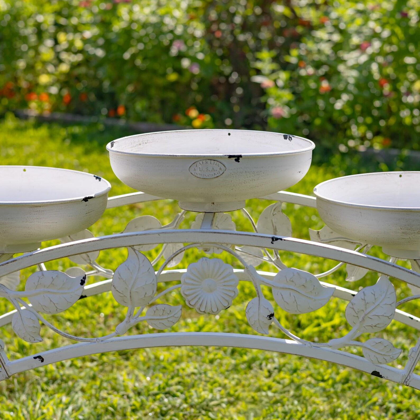 5ft Iron Bridge Plant Stand W/ 5 Planters — Antique White, Blue, or ...