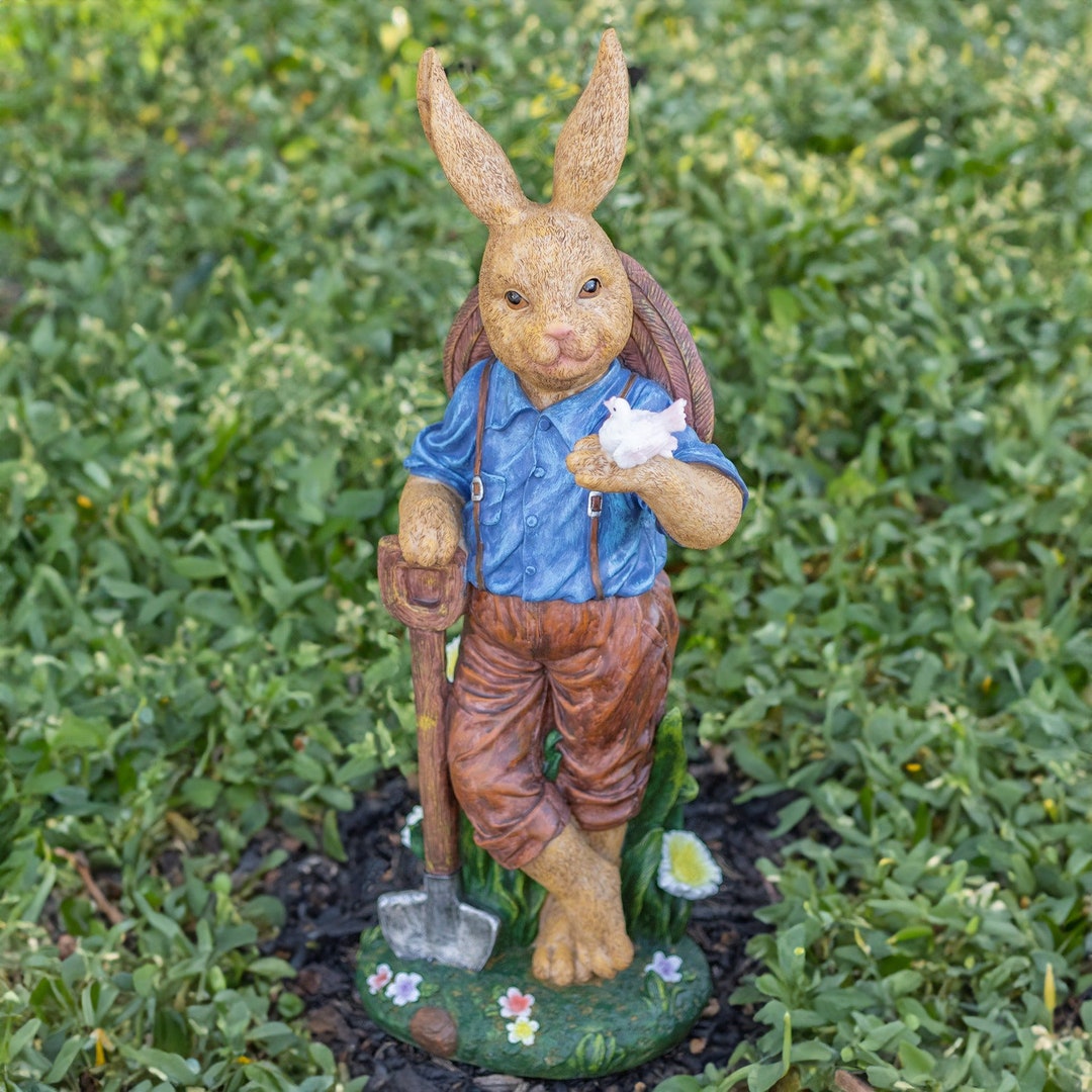 25" Tall Magnesium Rabbit Garden Statue With Shovel & Bird "jack Rabbit ...