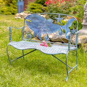 Coastal Iron Whale Bench With Curved Seat “herman” - Etsy