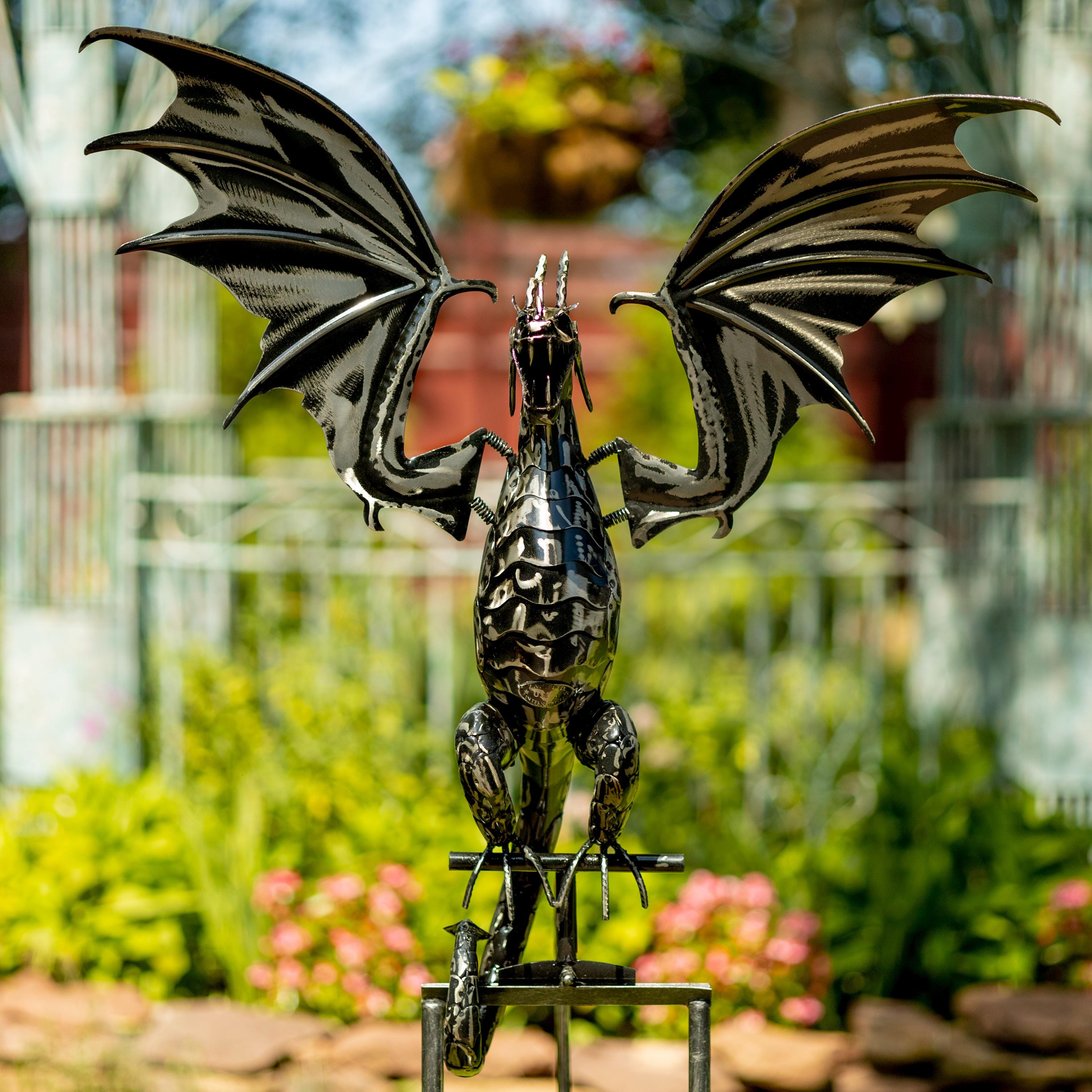 86" Tall Iron Dragon Swing Stake With Tail Down "moonfyre" - Etsy