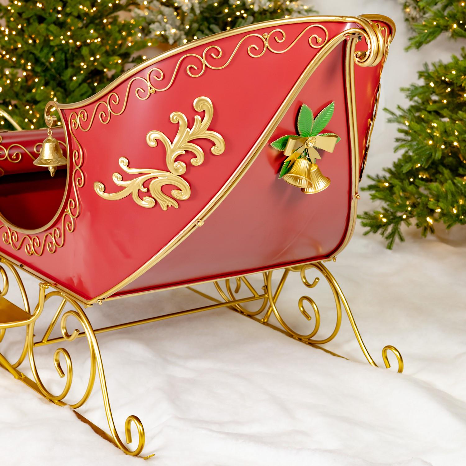 8ft. Long Opulent Metal Christmas Sleigh Life-size Commercial Holiday ...